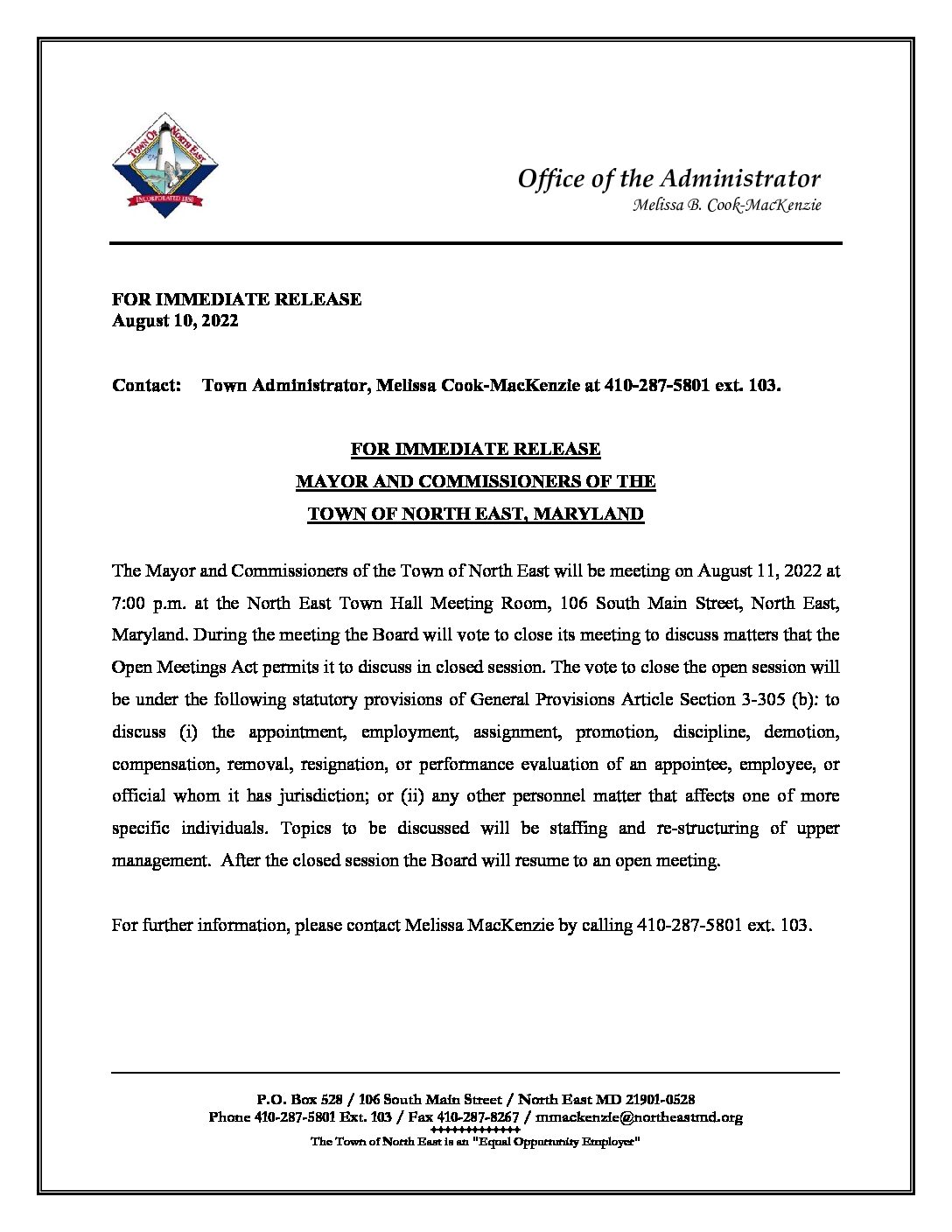 Open-Meetings-Act – Welcome to North East, Maryland